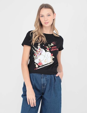 Playera navideña manga corta The Grinch cuello redondo para mujer